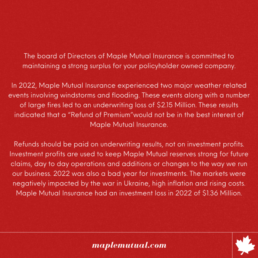 No Policyholder Refund Will Be Issued This Year | Maple Mutual Insurance