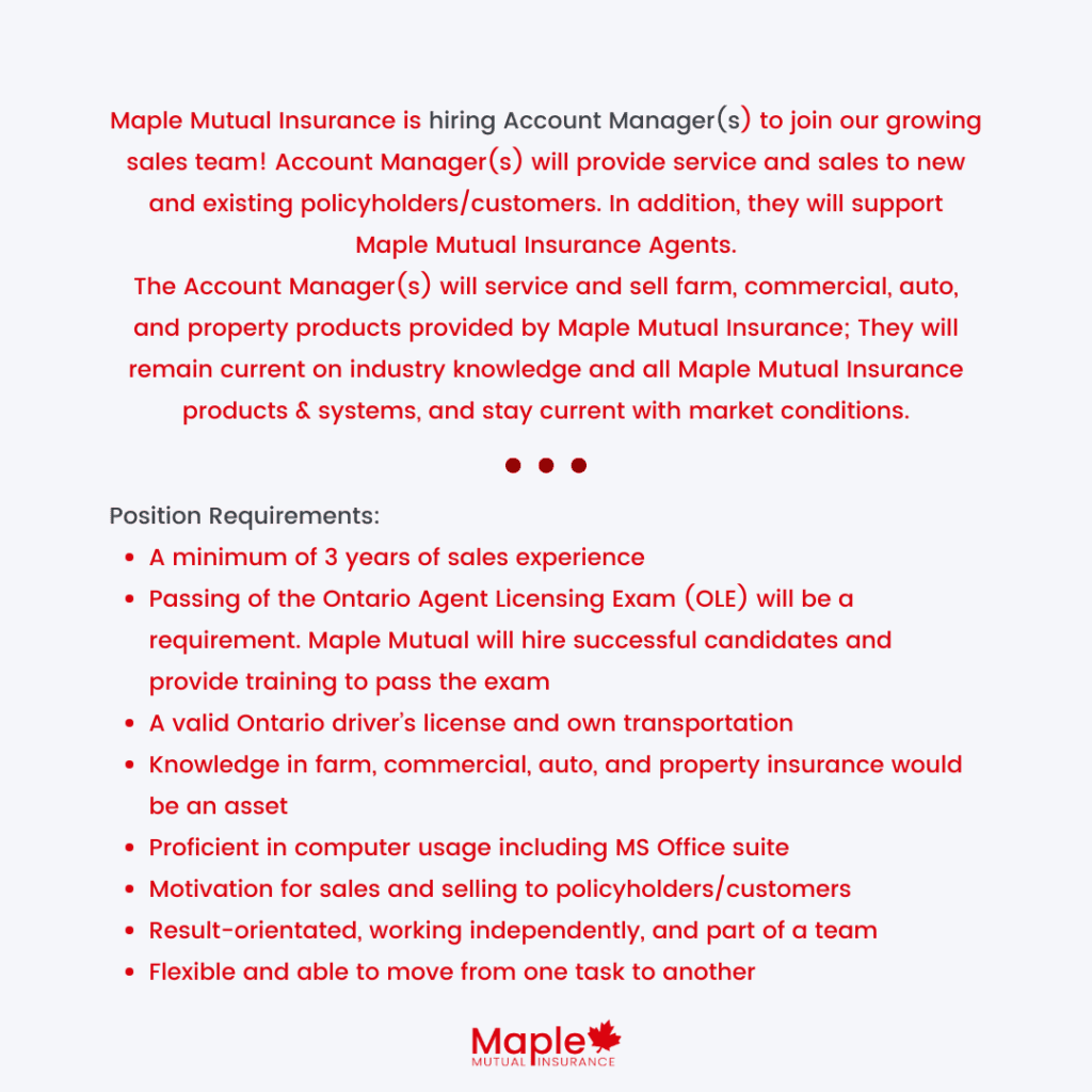 We are Hiring: Account Manager(s) | Maple Mutual Insurance